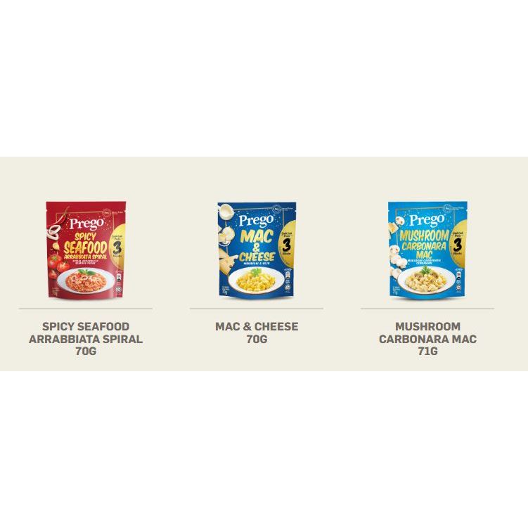 Prego Quick Cook Pasta 70g (Mac & Cheese, Mushroom Carbonara Mac ...