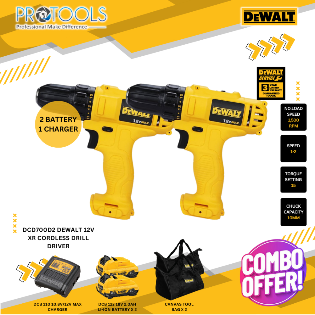 DEWALT DCD700 12V LI-ION CORDLESS DRILL DRIVER & DCF805 12V CORDLESS ...