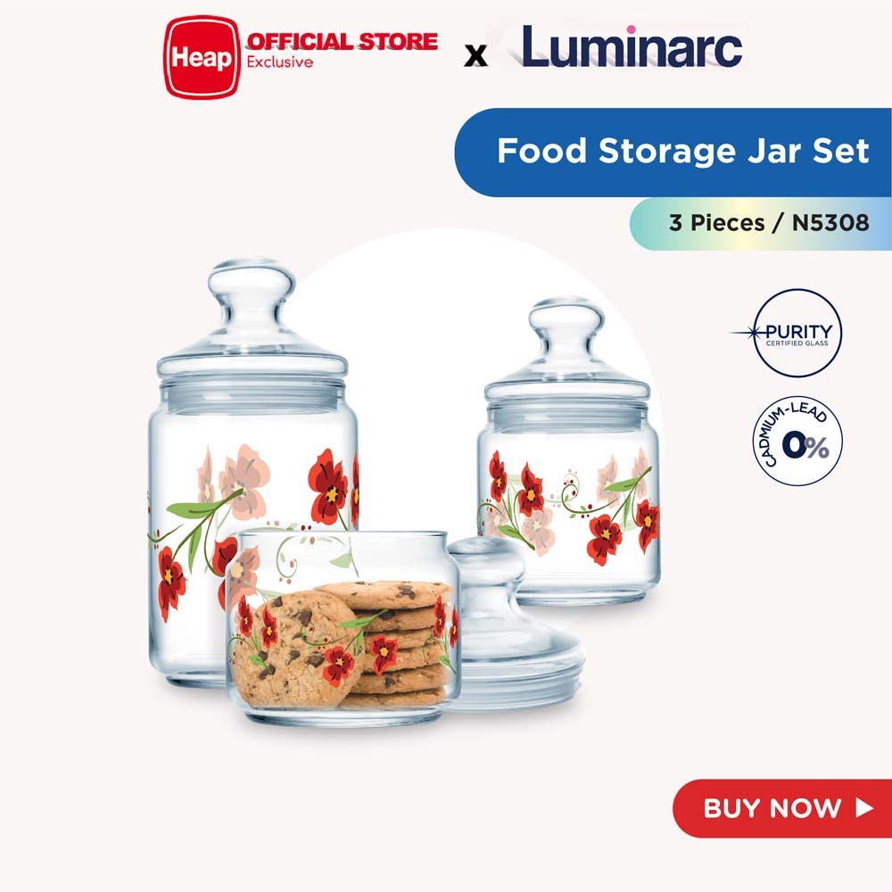 Luminarc 3Pcs Anthia Pot Club Food Storage Jar Set - (500+750+1000ML ...