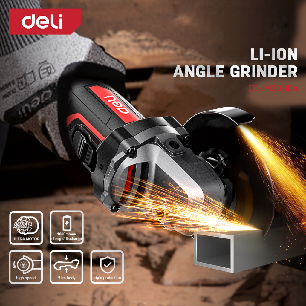 DELI Cordless Li-ion Angle Grinder (20V / 100mm / M10 / Brushless) DE ...