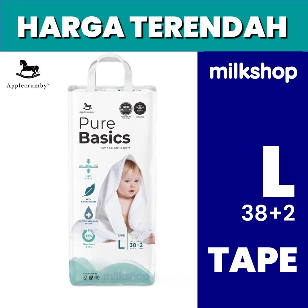 [ L size Tape ] Applecrumby PureBasic Diapers 尿不湿 Dry Air Plus A+ Pure Basic Chlorine Free ...