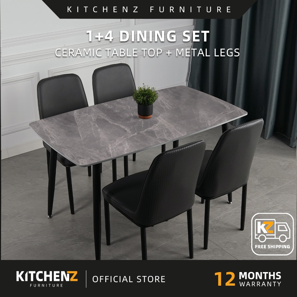 KitchenZ Sabah 1 + 4 Dining Set Porcelain (Ceramic) Table PU Leather ...