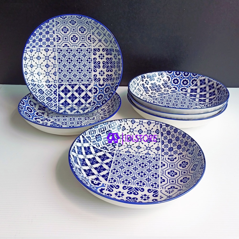 6 Pcs 20 cm Fine Porcelain Decorated Curry Plate Pinggan Mangkuk Bunga ...