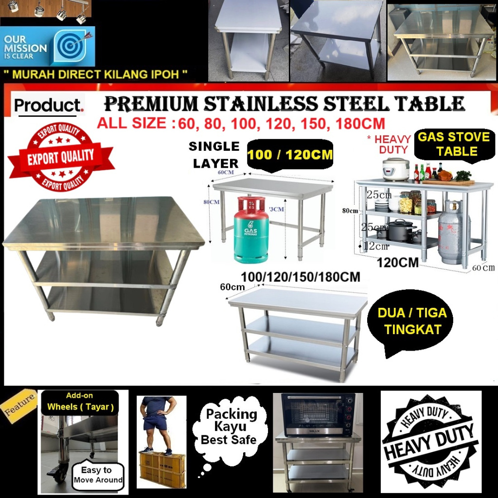 MEJA BUDGET STAINLESS STEEL 100&120CM不锈钢工作枱WORK TABLE WORK BENCH /MEJA ...