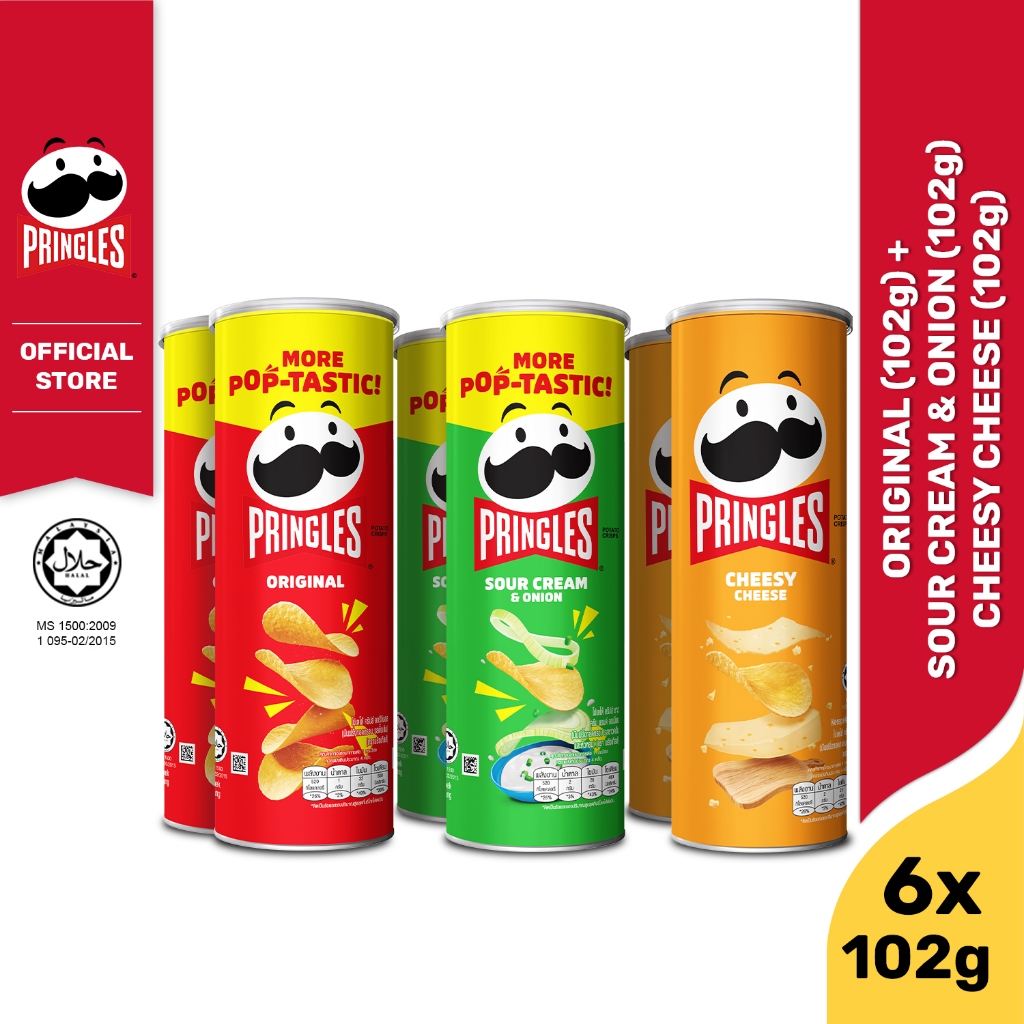 Pringles Potato Crisps Trio Pack - Original & Cheesy Cheese & Sour ...
