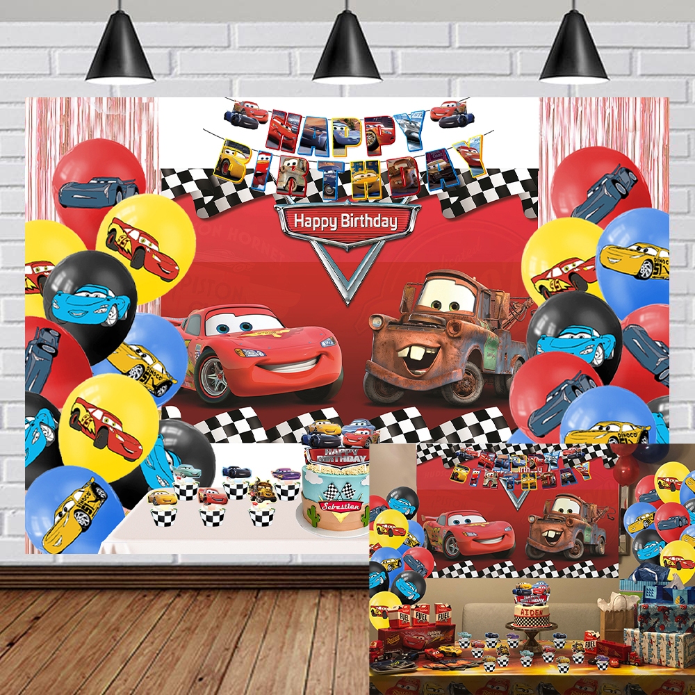 Car Racing Themed Backdrop Cartoon Cars Mobilization Birthday Party ...