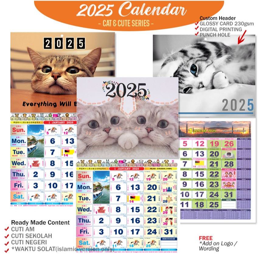 KALENDAR KUDA 2025 WALL CALENDAR CAT KUCING CUTE ANIME SERIES | Shopee ...