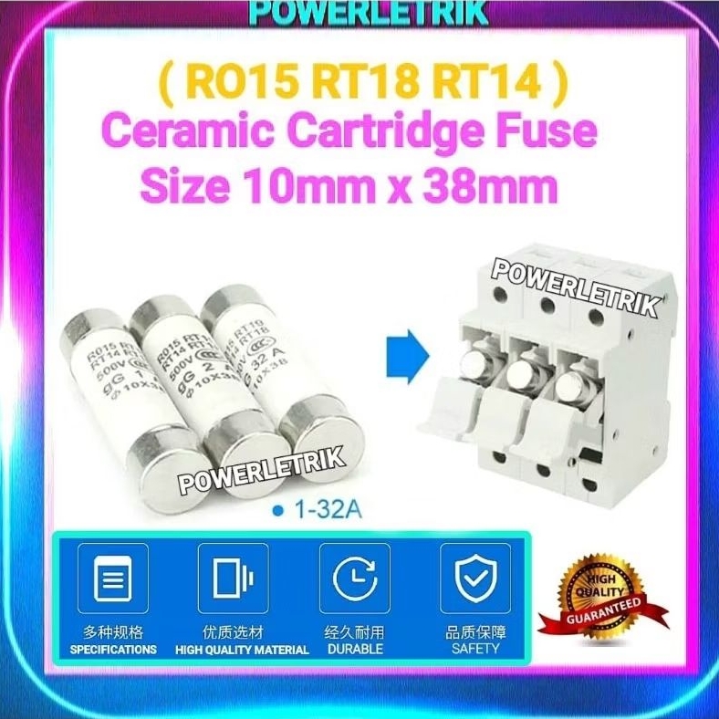 🔥READY STOCK🔥 R015 RT14 RT18 ( SIZE 10mm x 38mm ) CERAMIC CYLINDER CARTRIDGE FUSE 2A 4A 6A 10A ...