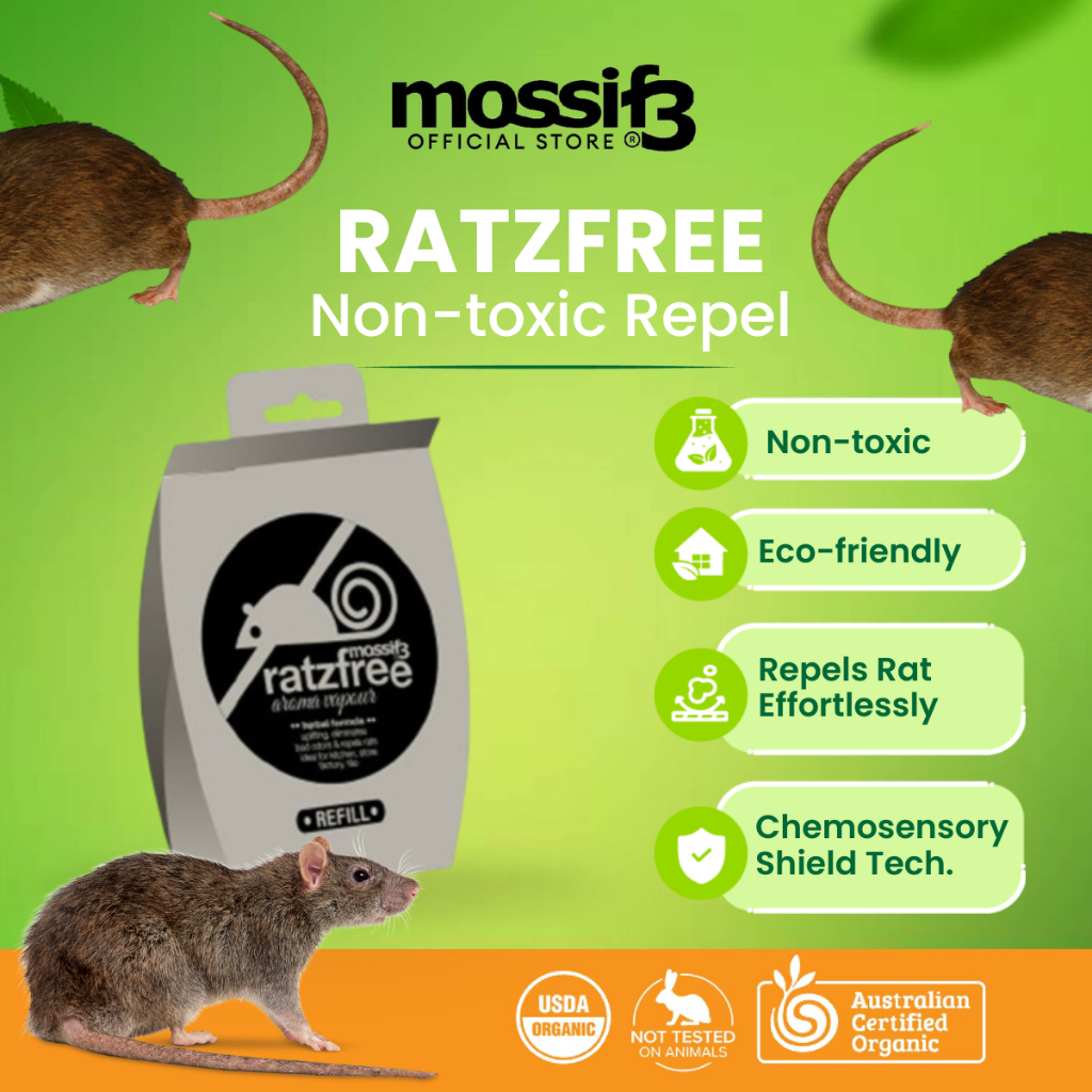 (Non Toxic) Mossif3 Ratzfree Liquid Refill Mouse Rat Repellent Natural ...