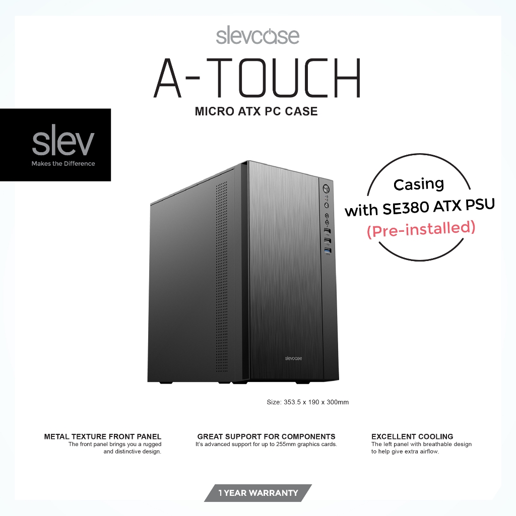 Slevcase A-TOUCH Micro-ATX Case with SE380 ATX PSU Pre-installed ...