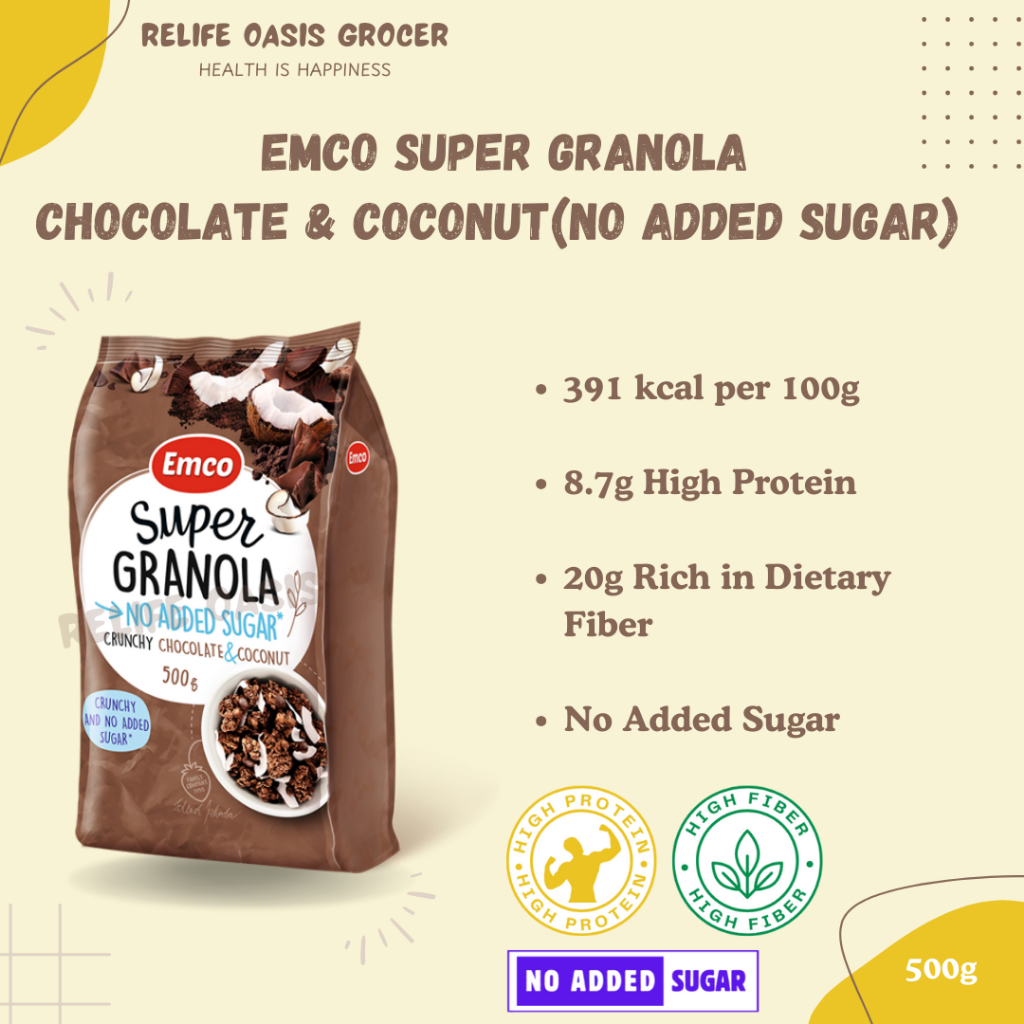 Emco Super Granola No Added Sugar Chocolate & Coconut [High Protein ...