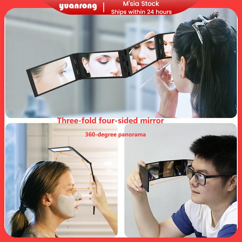 Folding four-way mirror, portable hairdressing and makeup mirror ...