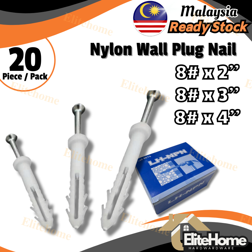【EliteHome】(20Pcs) #8x2” / #8x3” / #8x4” Wall Plug PVC Nylon Anchor ...