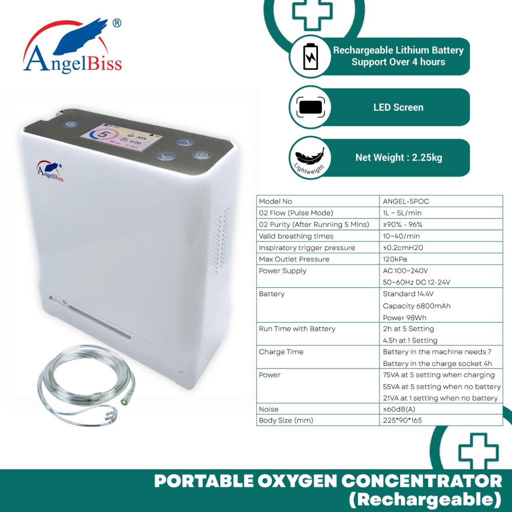 Angelbiss Portable Oxygen Concentrator Rechargeable LCD Screen Oxygen ...