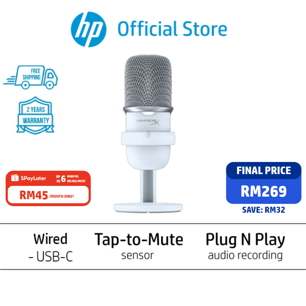 HyperX SoloCast - USB Microphone (White) / Plug N Play, USB-C ...