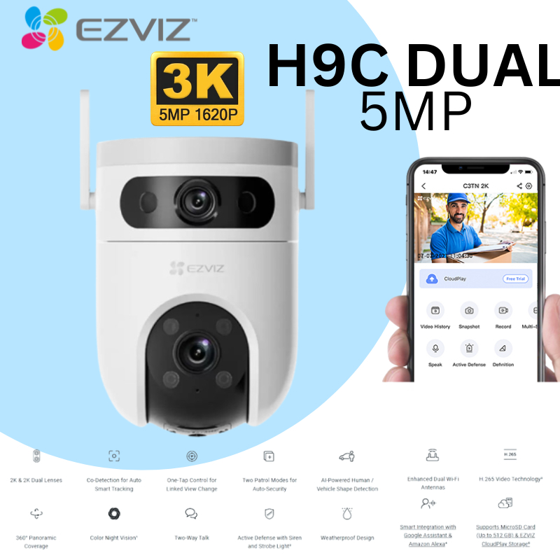 HIKVISION EZVIZ CCTV (Top Global Brand) WIFI SMART HOME CCTV (H9C) 3K Dual-Lens Pan & Tilt 5MP ...