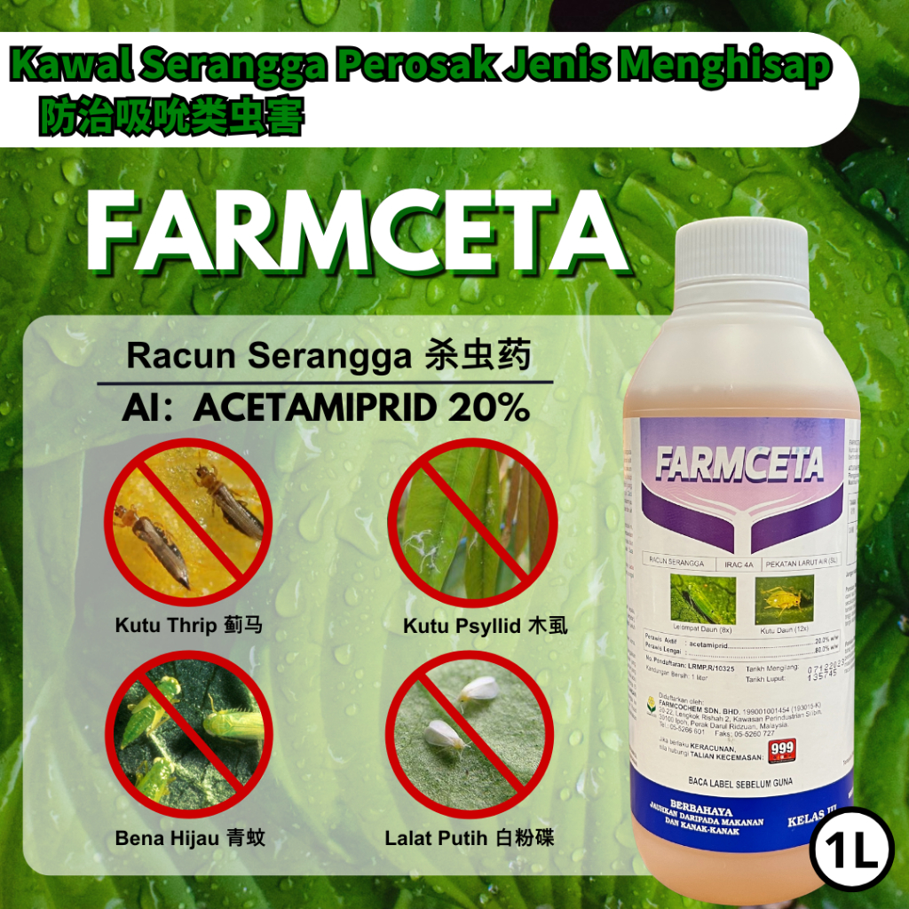 【Bena Hijau青蚊/Lalat Putih白粉蝶】Farmceta 1L (Acetamiprid)Racun Serangga/虫药 [Acetamos、Clipper、Fata ...