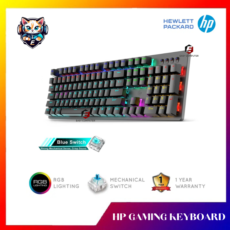 HP GK100F MECHANICAL MIXED BACKLIGHT GAMING KEYBOARD WITH 104 KEYS ...