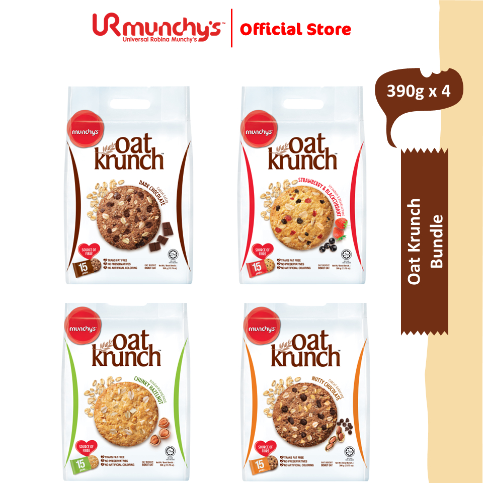 [Bundle of 4] Munchy's Oat Krunch Biscuit - Dark Choc/Stberry/Hazelnut ...