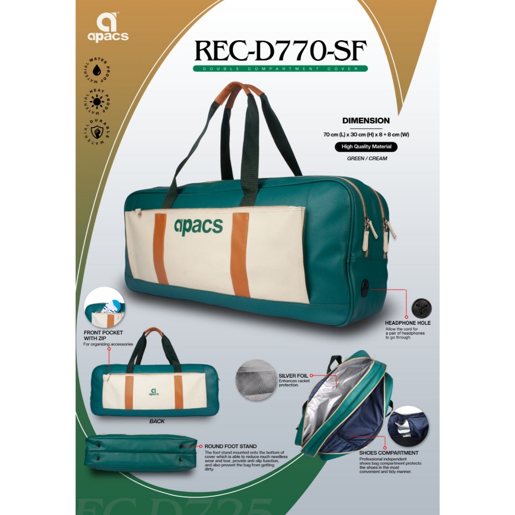 Apacs Double Compartment Badminton Bag REC D770-SF / Beg Badminton ...