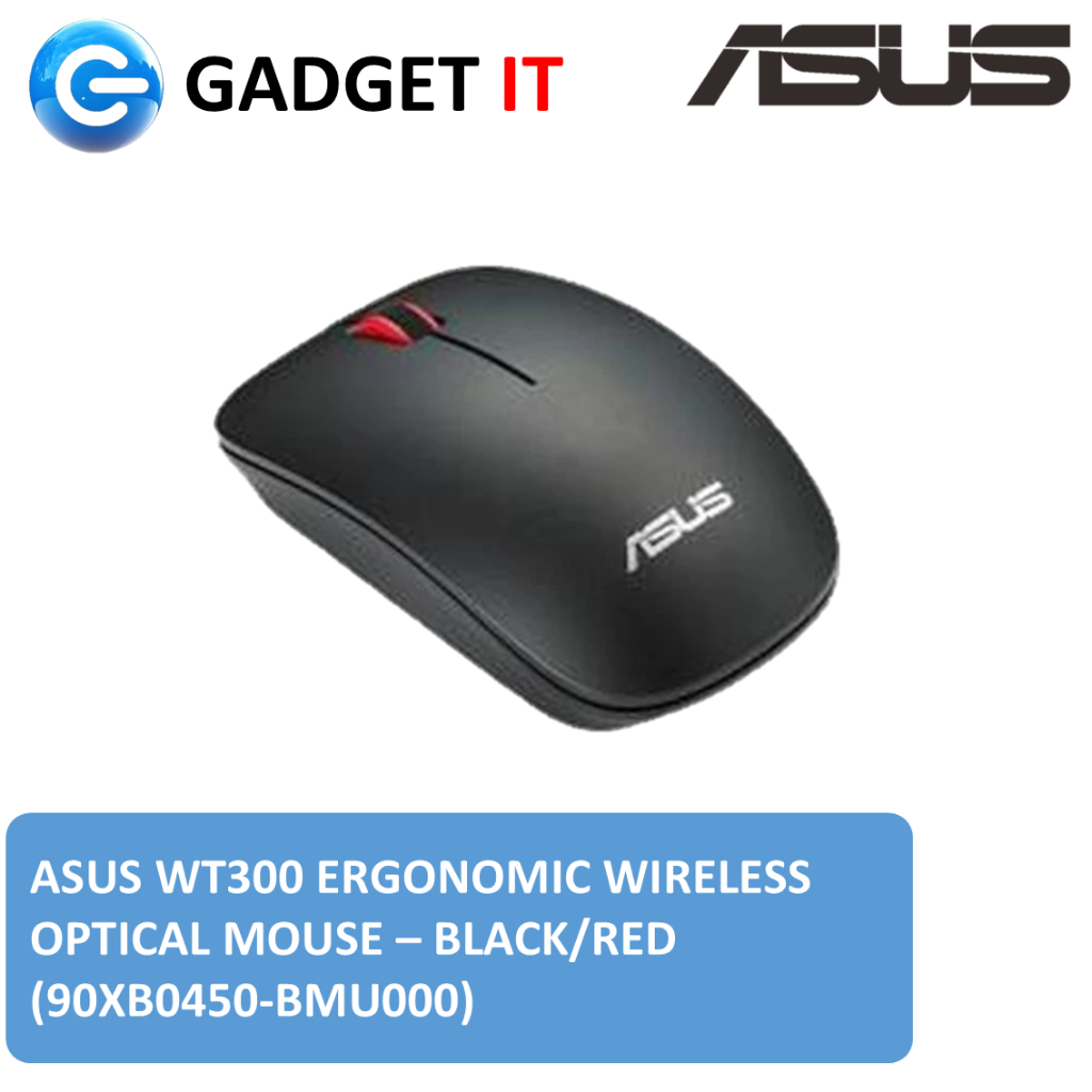 ASUS WT300 ERGONOMIC WIRELESS OPTICAL MOUSE – BLACK/RED (90XB0450-BMU000) | Shopee Malaysia