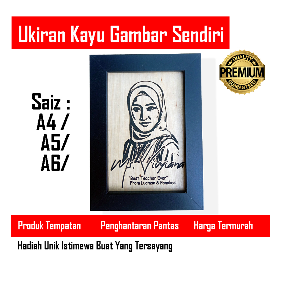 Ukiran Kayu Gambar Custom dalam Frame | Hadiah Istimewa untuk Guru ...