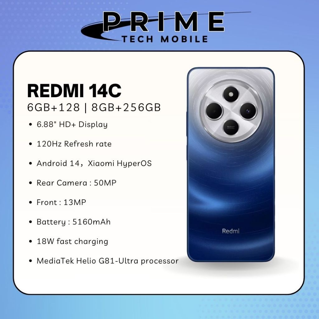 REDMI 14C 16GB* RAM (8+8GB Extended RAM) + 256GB ROM | 18W Fast Charge ...