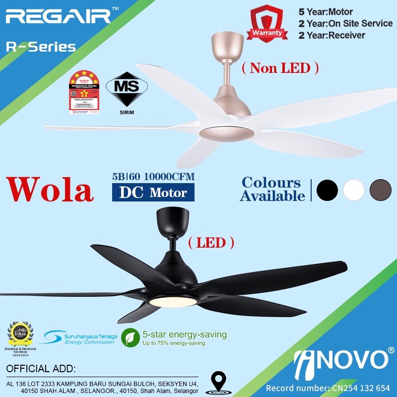 REGAIR Wola 5 Blade 16 Speed DC Ceiling Fan With Light/Remote (60 ...