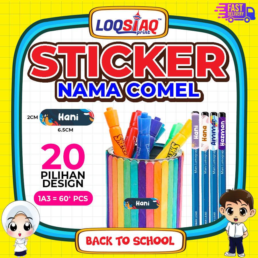 Stiker Nama Comel Pelajar Sekolah Rendah Pelbagai Warna Menarik 2025 ...