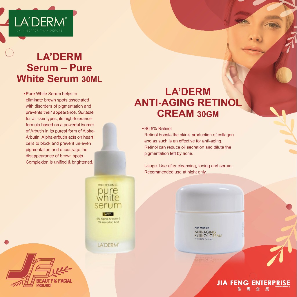 LA’DERM Pure White Serum 30ml + ANTI-AGING RETINOL CREAM 30gm Set / LA ...