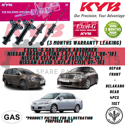 NISSAN GRAND LIVINA X11/SYLPHY G11/LATIO C11 (FRONT OR REAR) 100% KAYABA (KYB) EXCEL-G GAS ...