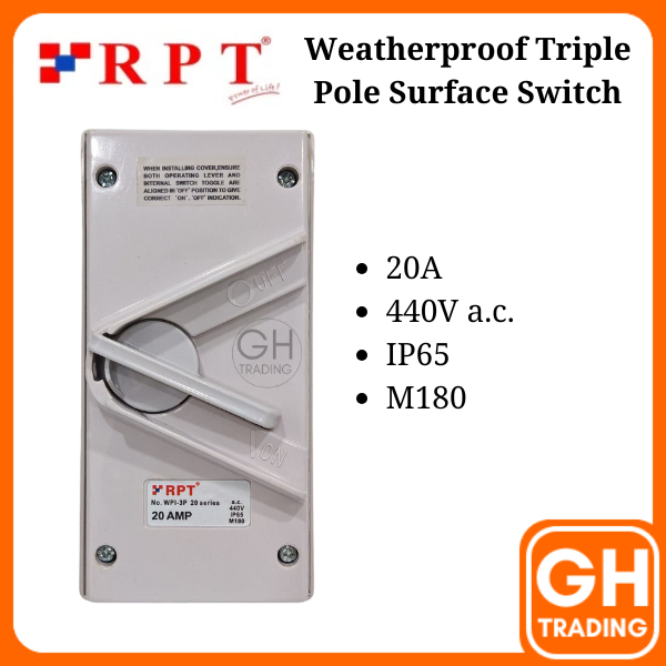 RPT Isolator Switch 20A 440V AC 3Pole Weatherproof Surface Switch IP65 ...