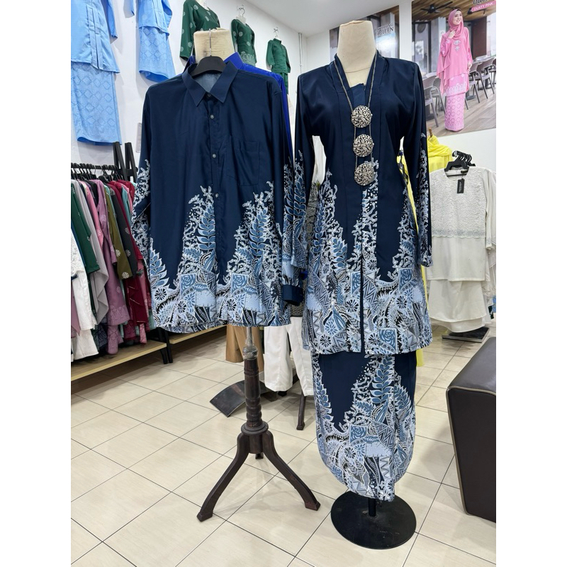 PLUS size BATIK SEDONDON WARDIYAH NAVY BLUE / SET COUPLE BATIK MALAYSIA ...