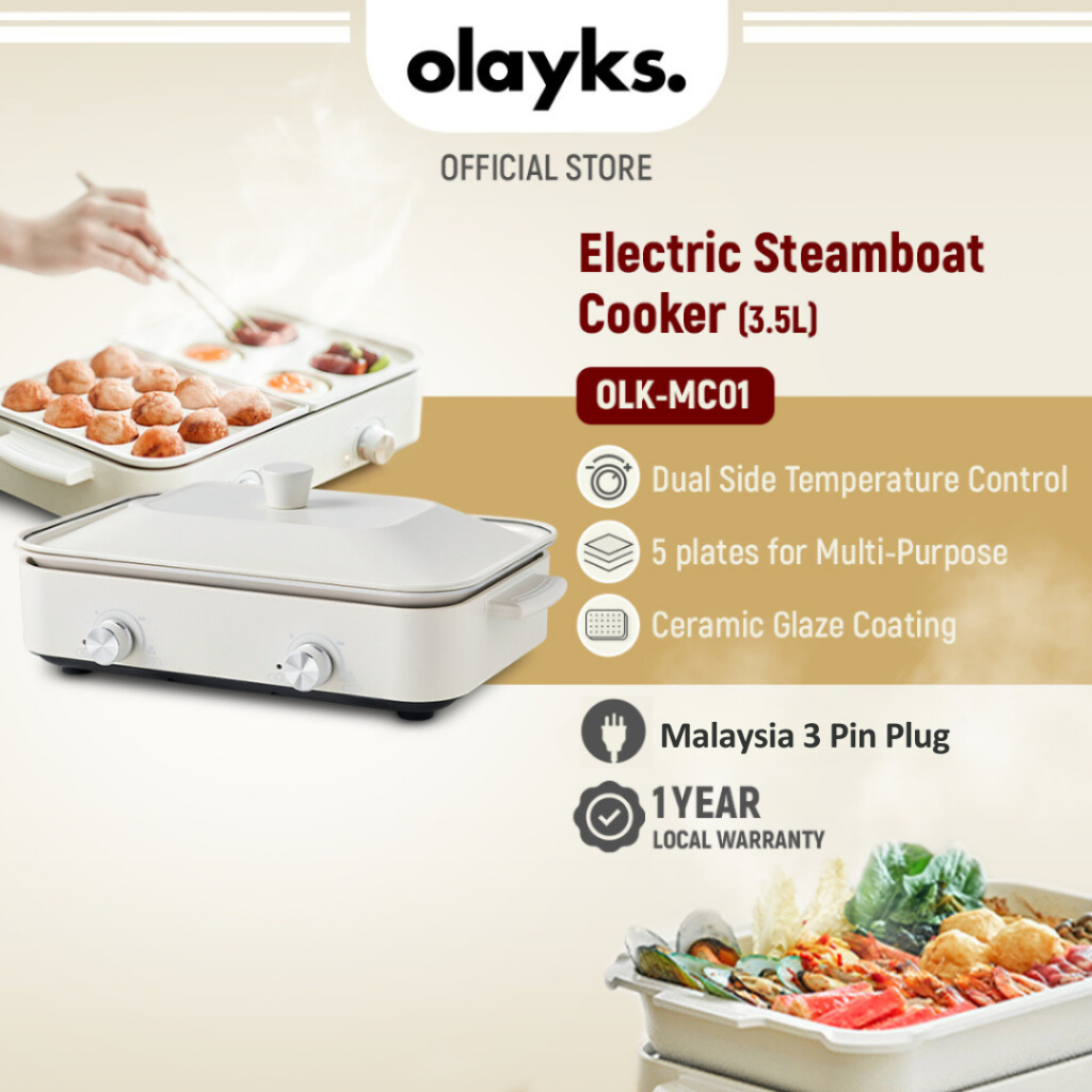 Olayks 3.5L/4L Multifunction Electric Detachable Cooker Dual Side Steamboat Hot Pot多功能电煮锅 双边煎炒锅 ...