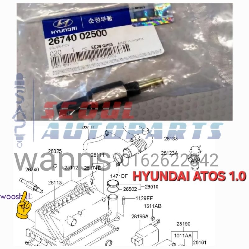 VALVE PCV = Hyundai Atos 1.0 / Picanto 1.0 (2003-2006) #2674002500 ...