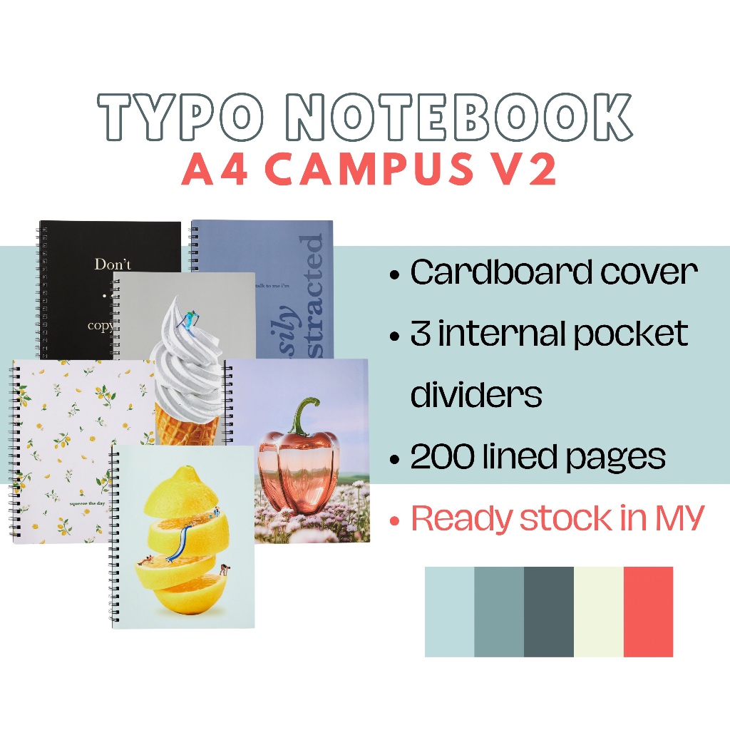 TYPO Book / A4 Campus Notebook Recycled / 3 Dividers With Pockets / 100 ...