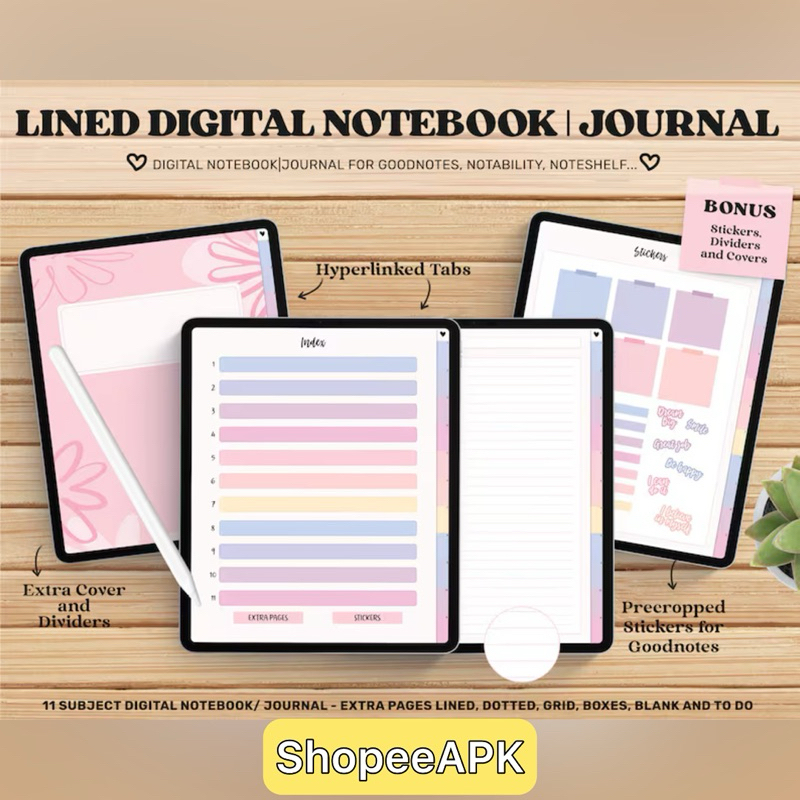Digital Notebook | Goodnotes Template | Digital Journal with Stickers ...
