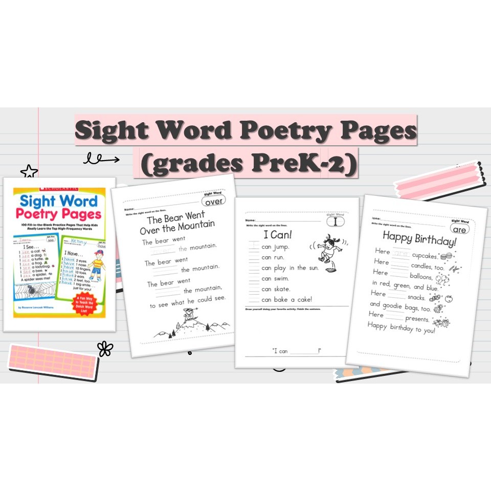 [PRE267] 113 pages Sight Word Poetry Pages (grades PreK-2) Worksheet ...