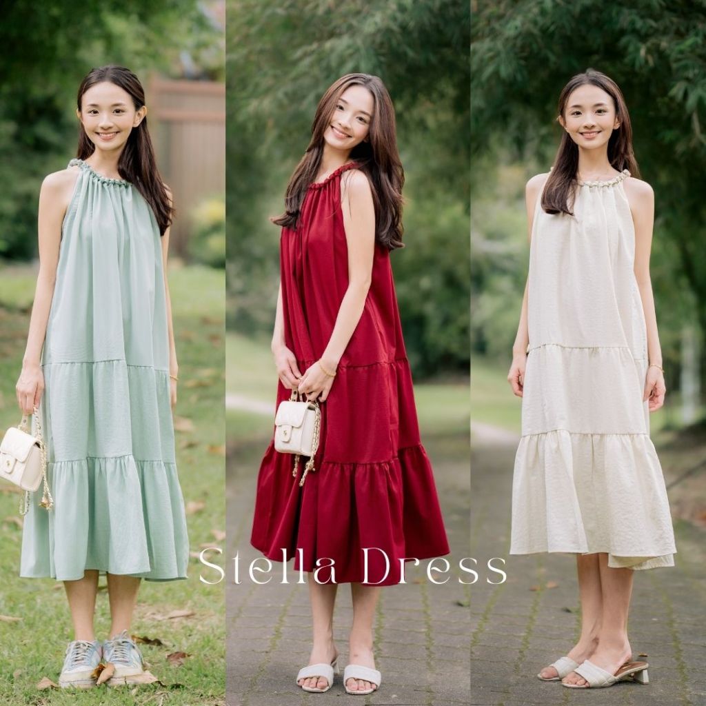 Stella Dress - Pistachio Mint / Maroon / Oat Beige [EUN STUDIO ...