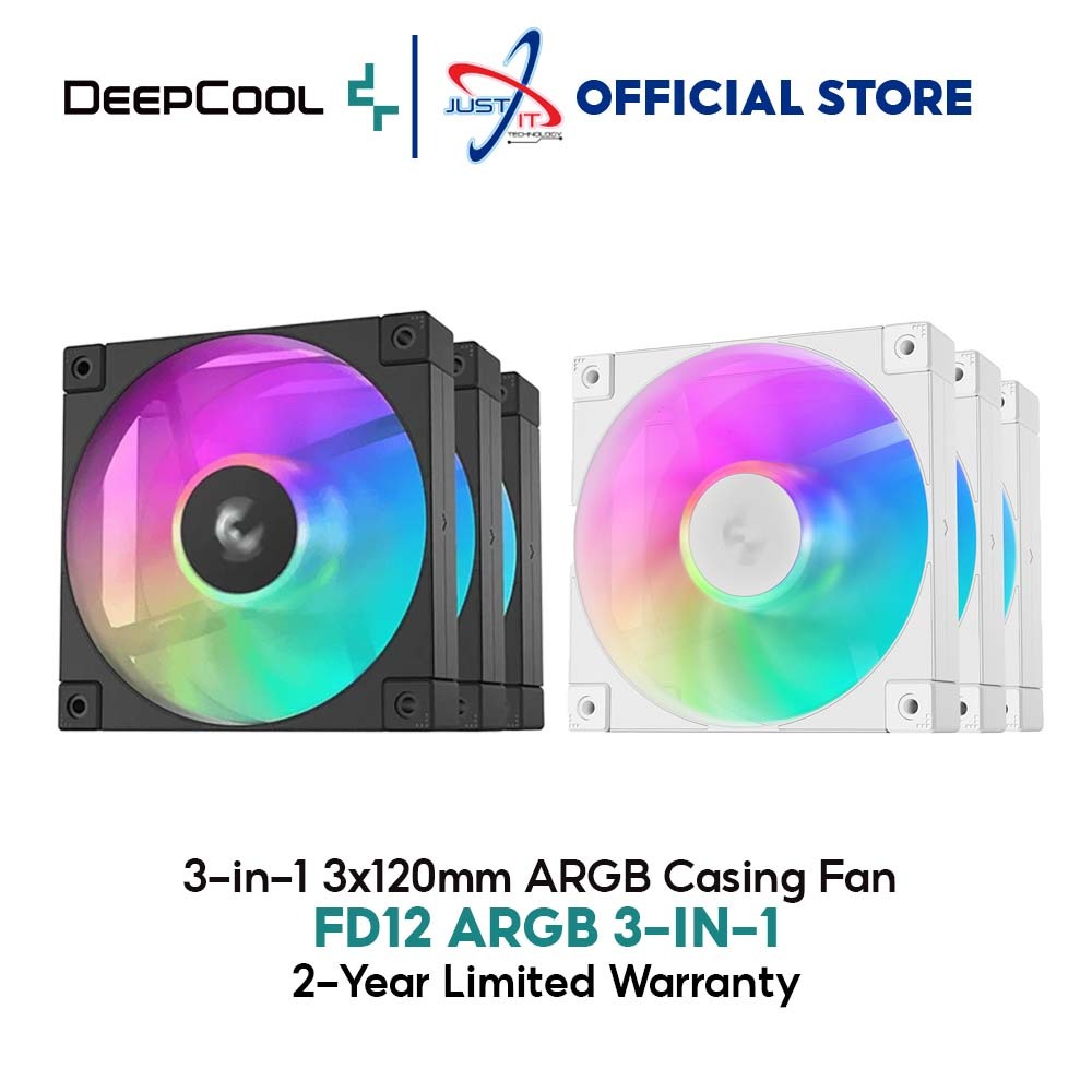 DEEPCOOL FD12 3-IN-1 3*120mm ARGB PWM CASING FAN - BLACK / WHITE ...