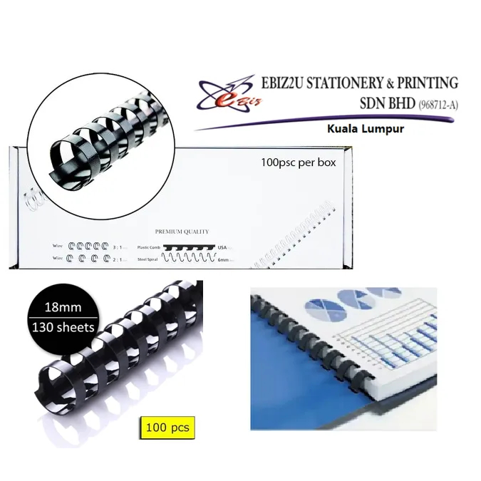 M-Bind Plastic Binding Comb - 18mm x 21 Ring, 100pcs/box, Black ...