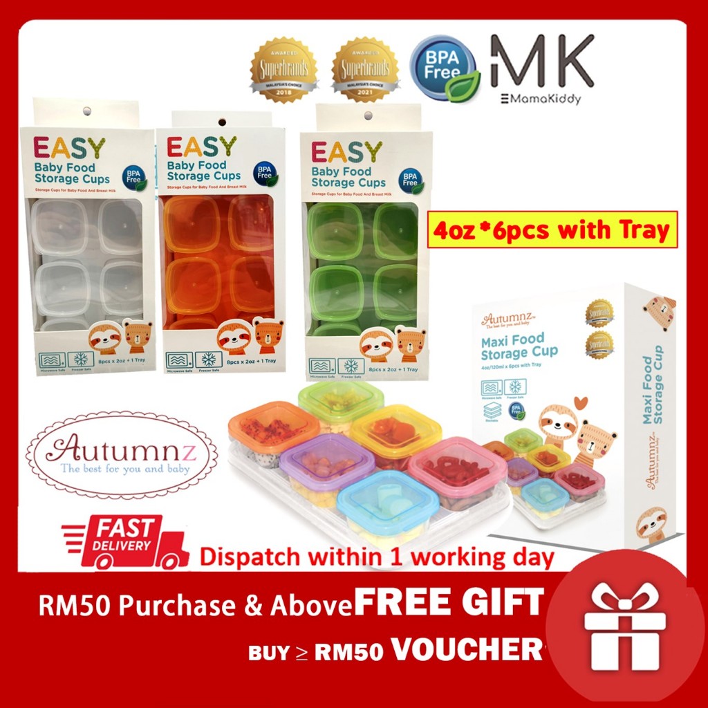 AUTUMNZ Maxi Food Storage Cup & Breastmilk Storage Cups with Tray 2oz x ...