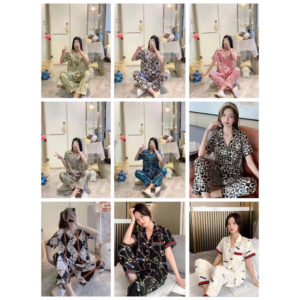 Ready Stock Silk Satin Loose Pyjamas Set Female Short Sleeve Comfy ...