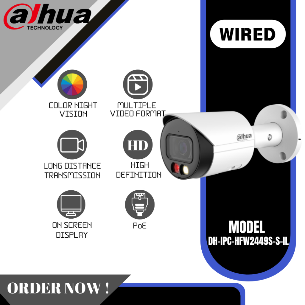 Dahua CCTV Network Full-Color Lite 4MP Full HD 30M Outdoor Bullet Camera 3.6mm IPC-HFW2439S-SA ...
