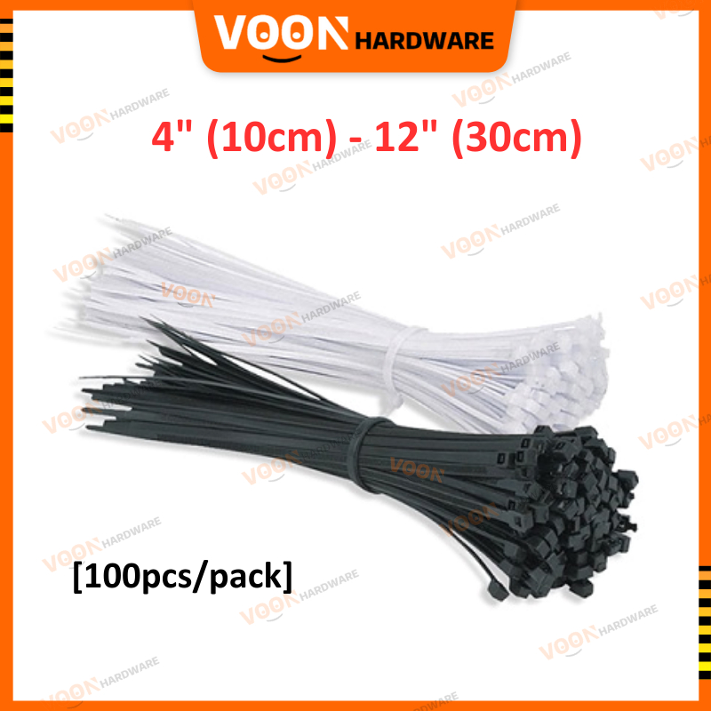 VOON 100pcs Nylon Cable Ties 4” 6” 8” 10” 12” Zip Tie Wire Black White ...