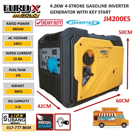 EUROX GOLD SILENT INVERTER GENERATOR - JI4200ES - 4.2KW WITH KEY START - 6 MONTH LOCAL WARRANTY ...