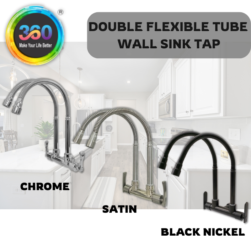 "360" Kitchen Sink Faucet Double Flexible Tube Sink Tap 360 Rotating ...