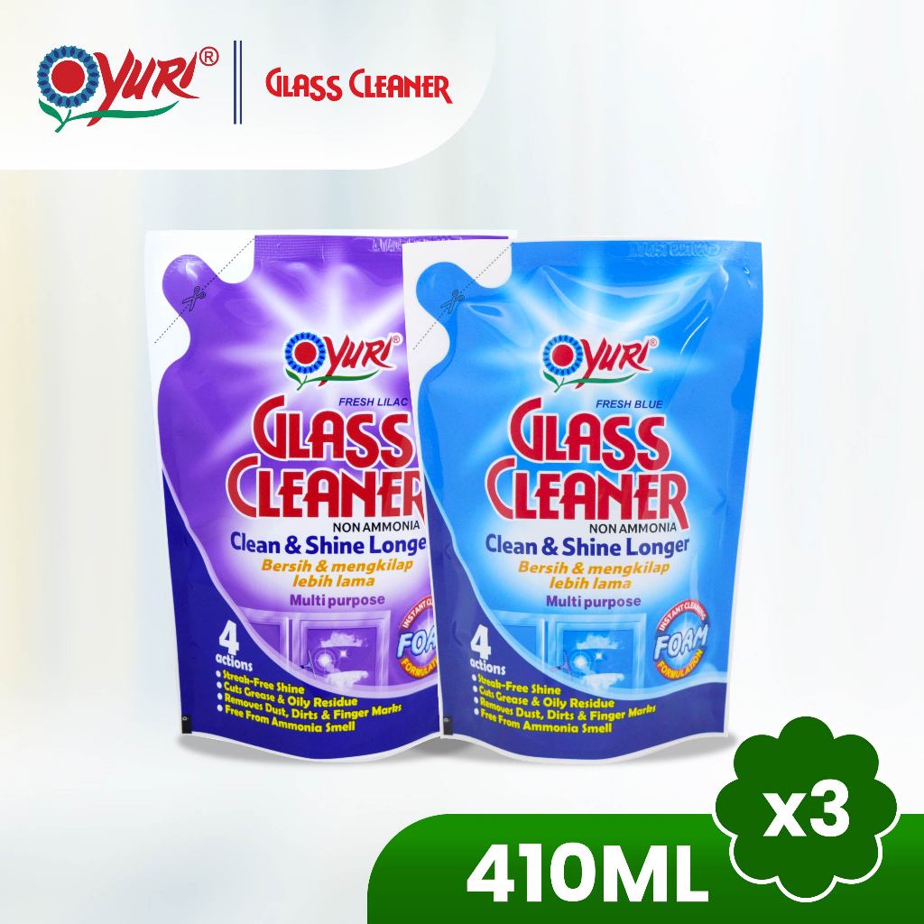 [Bundle of 3] Yuri Glass Cleaner Refill 410ml x3 (Ammonia-Free Suitable ...