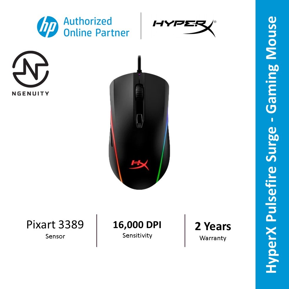 HyperX Pulsefire Surge RGB Gaming Mouse/360° RGB Lighting/Pixart 3389 ...