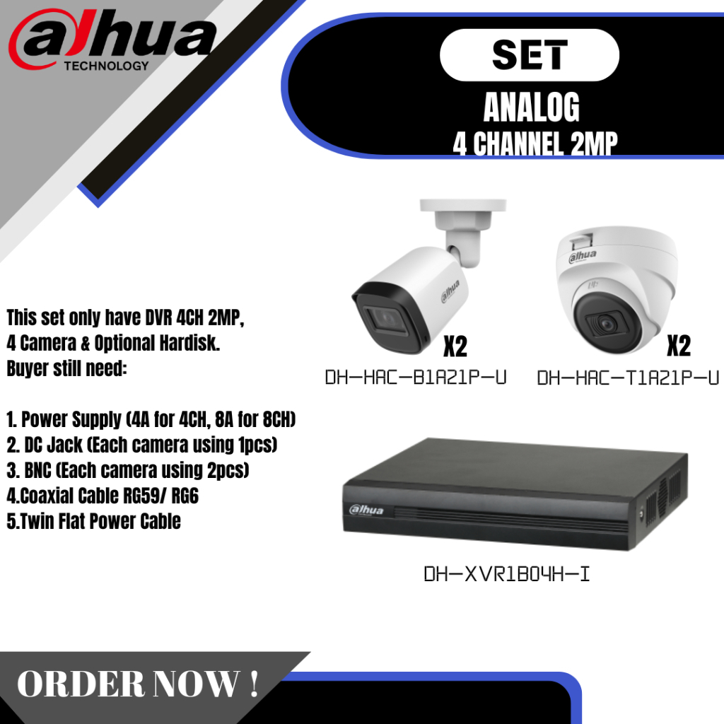 DAHUA CCTV 4 Channel Set Full HD 1080P 2MP-4MP Set With Hardisk DVR ...